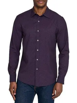 W.R.K Basic Slim Fit Red Geo Link Print Performance Button-up Shirt