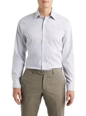 Nordstrom Trim Fit Stripe Premium Performance Twill Dress Shirt - Blue- Red Torres Stripe