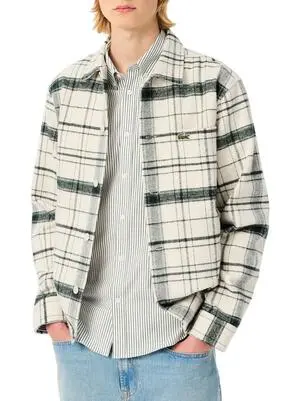 Lacoste Plaid Flannel Button-up Overshirt - White/green/grey Chine
