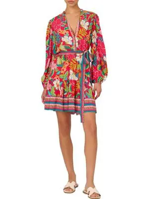 Adrianna Papell Floral Print Long Sleeve Dress - Red Multi