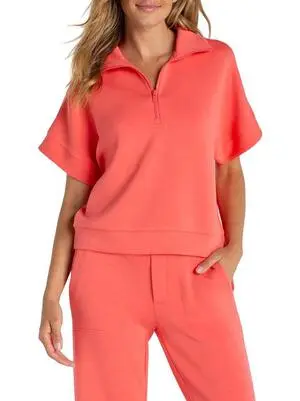 LIVERPOOL Knit Half Zip Top - Sunset Coral