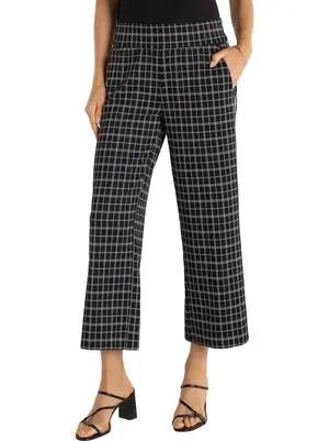 LIVERPOOL Mabel Plaid Pull-on Crop Wide Leg Pants - Black White Plaid