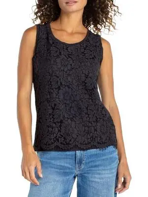 LIVERPOOL Lace Front Knit Tank - Black