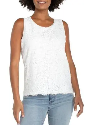 LIVERPOOL Lace Front Knit Tank - Whipped Cream