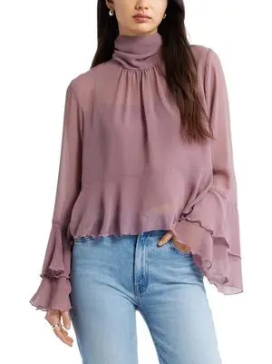 OPEN EDIT High Neck Chiffon Top - Purple Wistful