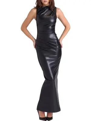 House Of Cb Buttery Faux Leather Maya Gown - Black