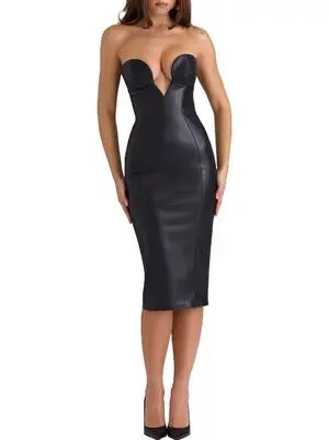 House Of Cb Faux Leather Strapless Body-con Dress - Black