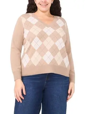 Halogen Argyle V-neck Sweater - Simply Taupe