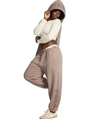 Pink Luxe Fleece Baggy Sweatpants Brown