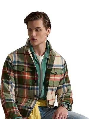 Ralph Lauren Plaid Wool Overshirt - Cream Olive Multi