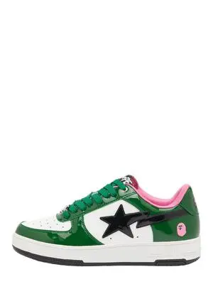 A BATHING APE Patent Leather Sta Sneaker - Green/white/black