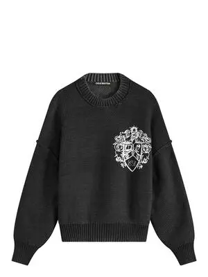 COLE BUXTON Collegiate Crest Knit Sweater - Washed Black