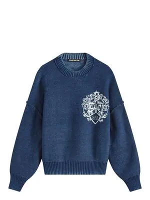 COLE BUXTON Collegiate Crest Knit Sweater - Navy