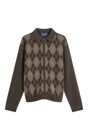 THISISNEVERTHAT Argyle Zip Knit Cardigan - Brown