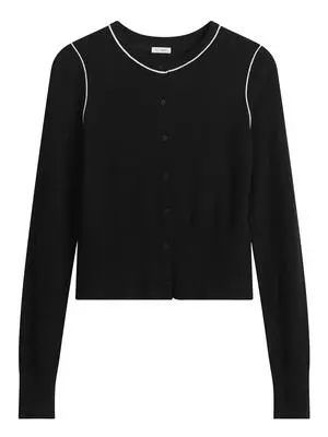 ST. AGNI Wool Fine Line Cardigan - Black/off White