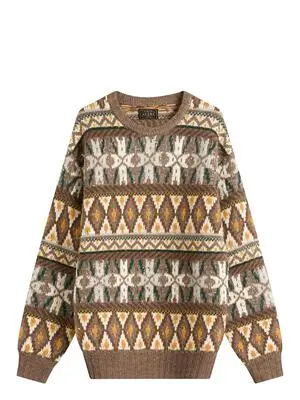 BEAMS Fair Isle Crew Neck Jumper - Brown