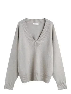 Good American Knit Deep V Sweater - Melange Grey