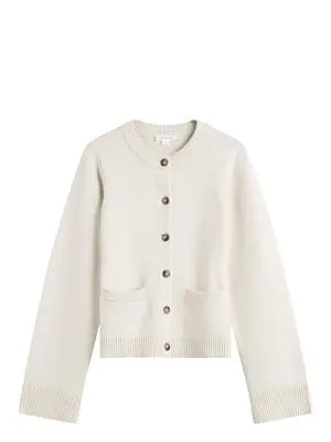 Good American Button Front Knit Cardigan - Vanilla