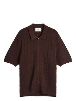 Nn07 Gustav Pointelle Stitch Zip Polo - Coffee