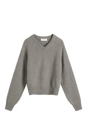 DUNST V-neck Knitted Jumper - Melange Grey