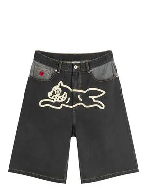 ICECREAM Running Dog Denim Shorts - Black