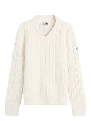 MAISON MARGIELA V-neck Chunky Knitted Jumper - Off White