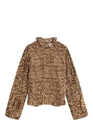 Rixo Gardenia Mila Leopard Print Top - Brown