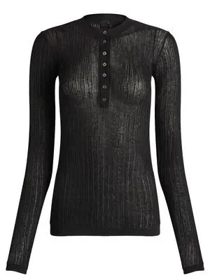 SKIMS Sheer Knit Long Sleeve Henley Top - Onyx
