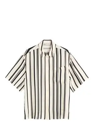 ANINE BING Coco Short Sleeve Stripe Shirt - Ivory/black Monogram Stripe