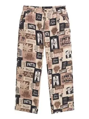 PATTA Collage Canvas Straight Leg Pants - Beige