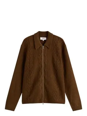 WAX LONDON Friar Zip Knit Jacket - Brown