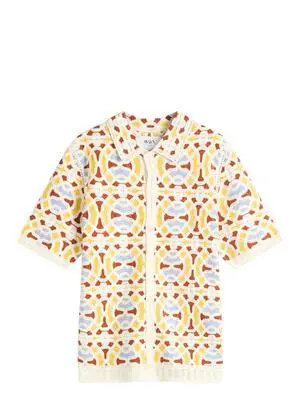 WAX LONDON Dorset Geo Tile Crochet Shirt - Ecru/multi