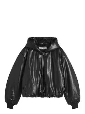 Acne Studios Offy Grainy Faux Leather Hooded Coat - Black