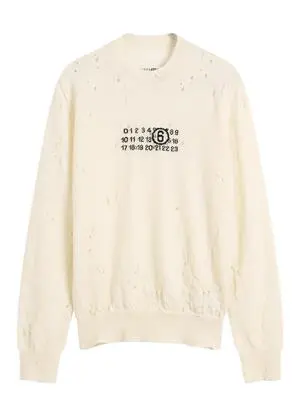MAISON MARGIELA Numbers Logo Distressed Knitted Jumper - Off White