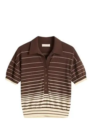 Faithfull The Brand Sable Polo Shirt - Accordion Stripe Brown Beige