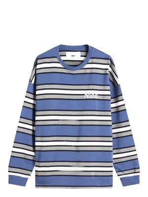 N!CE Border Stripe Long Sleeve T-shirt - Blue