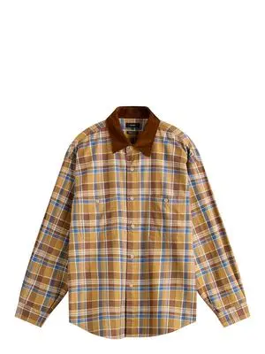 BEAMS Corduroy Collar Check Work Shirt - Beige