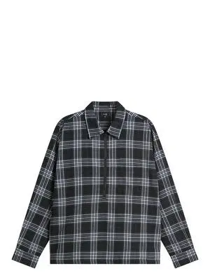 BEAMS Half Zip Pullover Shirt - Black Check
