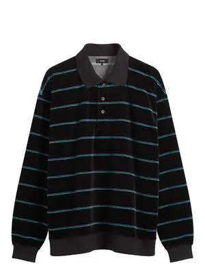 BEAMS Velour Border Stripe Polo - Black