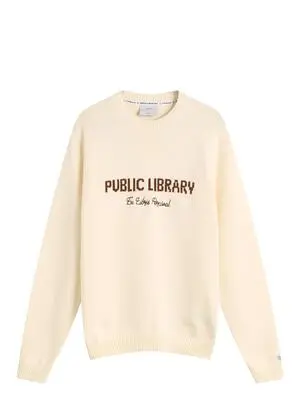 PERCIVAL Public Library Knitted Crew Jumper - Ecru