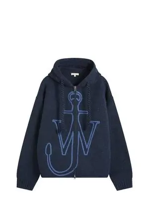 JW Anderson Anchor Embroidery Zipped Hoodie - Steel Blue