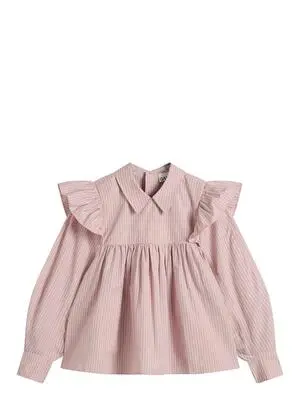 GANNI Oxford Stripe Frill Blouse - Chalk Pink