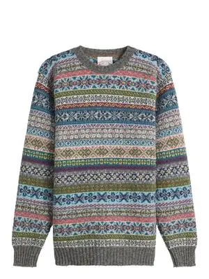 JAMIESON'S OF SHETLAND Fair Isle Crew Knit - Grey/blue/green