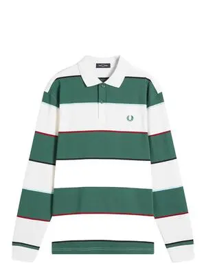 Fred Perry Heavyweight Striped Long Sleeve Polo Shirt - Snow White