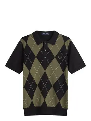 Fred Perry Argyle Knitted Polo Shirt - Black