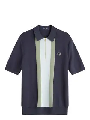 Fred Perry Textured Stripe Knitted Zip Polo Shirt - Dark Airforce
