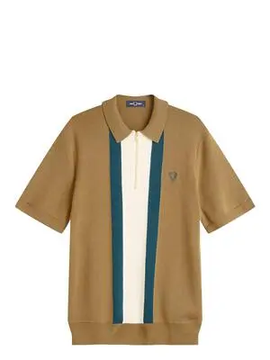 Fred Perry Textured Stripe Knitted Zip Polo Shirt - Shaded Stone
