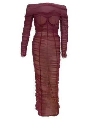 ANA RADU Off-shoulder Ruched Midi Dress - Red
