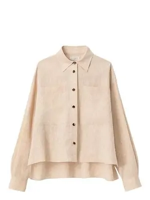 Lafayette 148 New York Cropped Boyfriend Linen Shirt - Natural Me