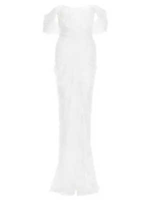 ANA RADU Off-shoulder Sequin Gown - White